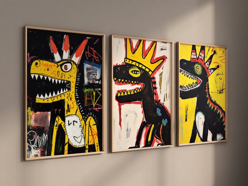 Jean Michel Basquiat Dinosaur Set of 3 Prints Gallery Wall Set - Etsy UK