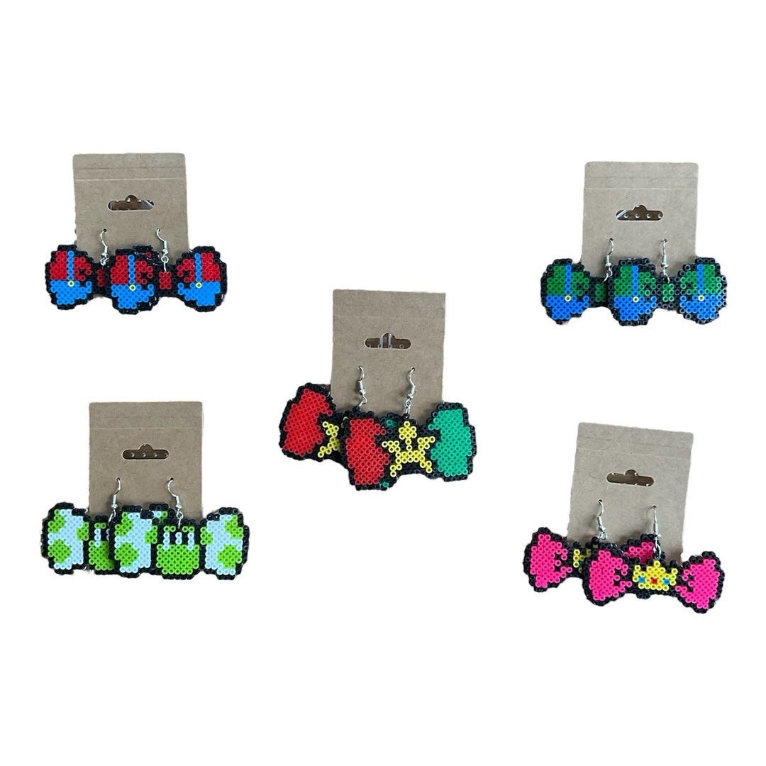 Mario Character Bow Tie Handmade Mini Perler Earrings Festival Rave ...
