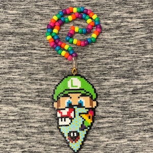 Luigi Mini Kandi Necklace With Mini Perler Beads for Festival Party ...