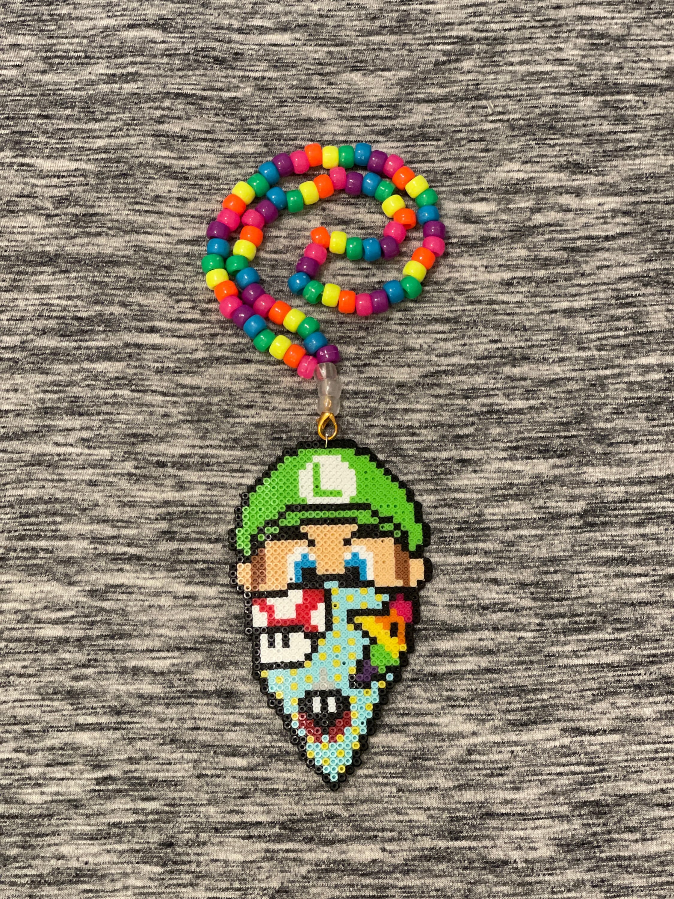 Luigi Mini Kandi Necklace With Mini Perler Beads for Festival Party ...