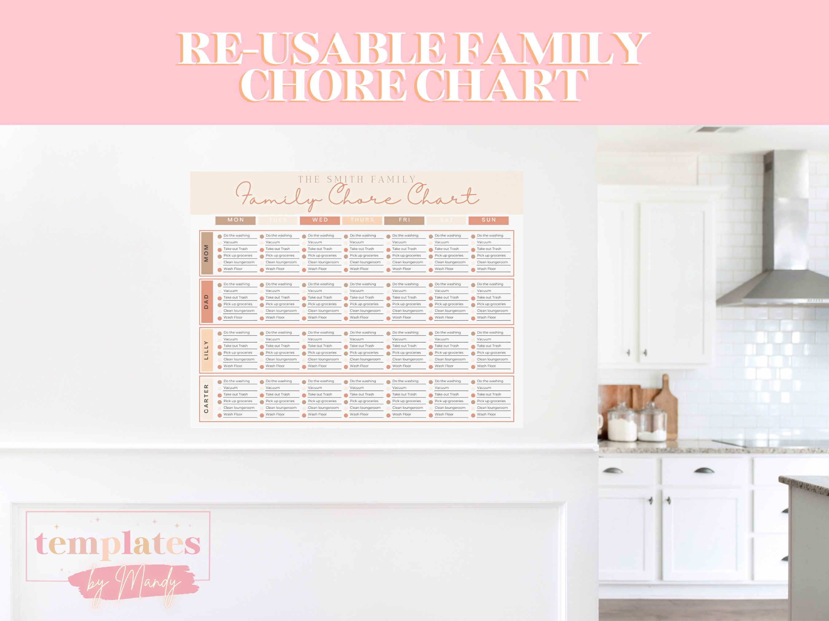 Customizable Chore Chart - Family Chore Chart - Printable Family Chore ...