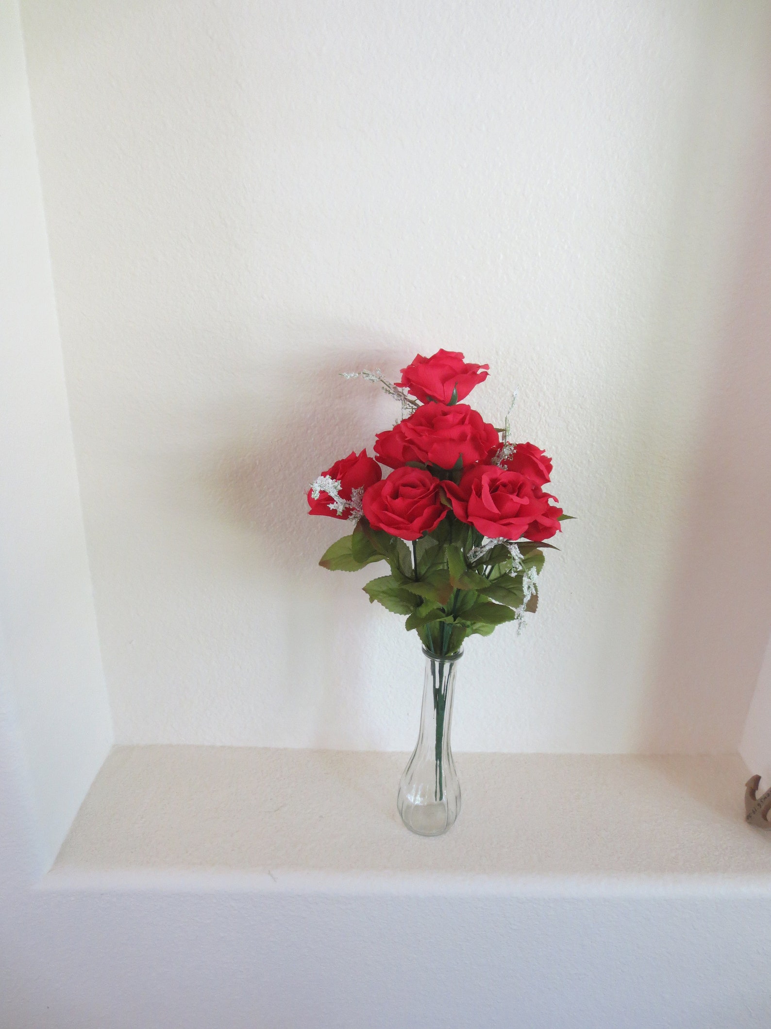 Simple Red Roses Artificial Flower Arrangement With Thin Glass Vase - Etsy