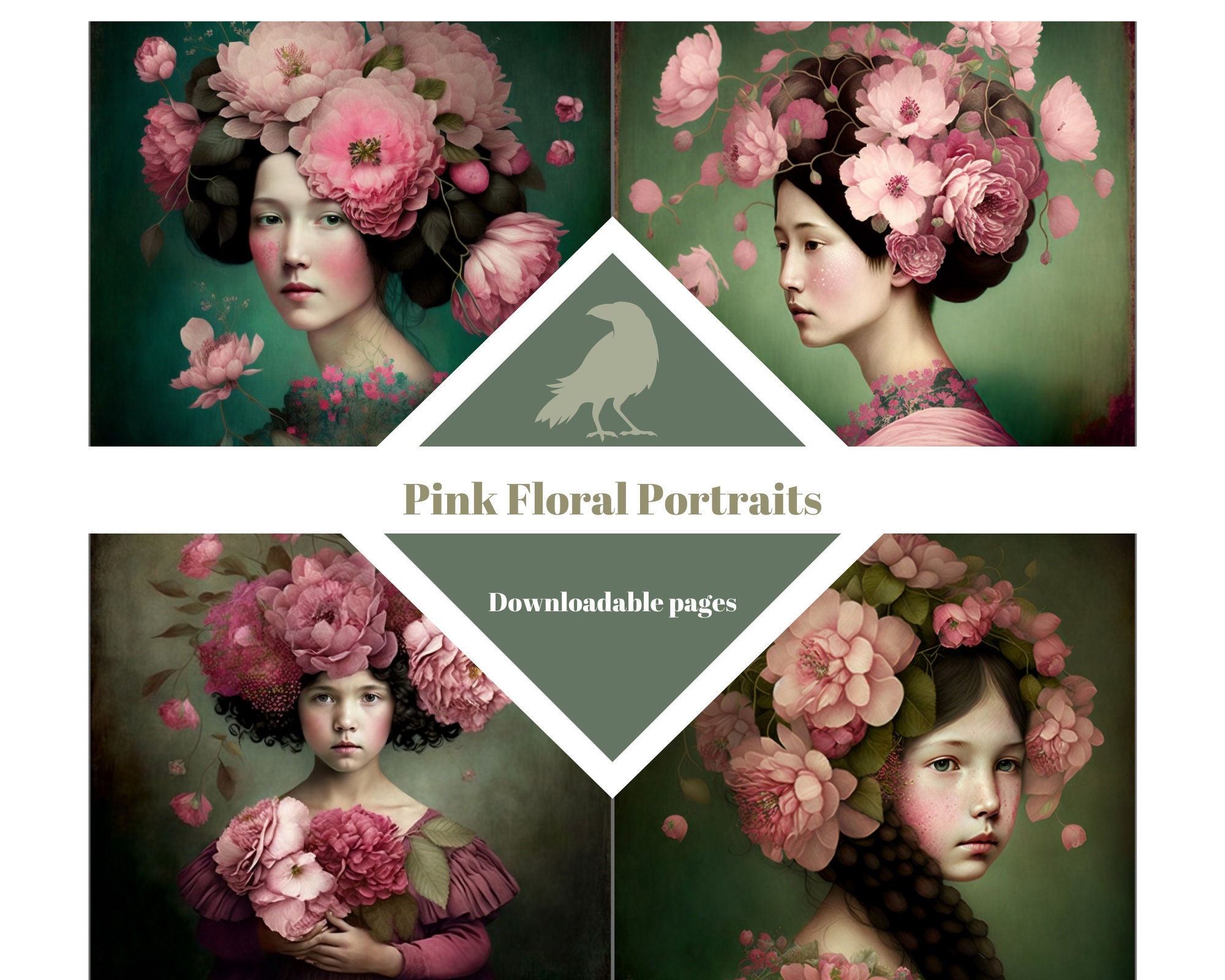 PINK PORTRAITS SET | Junk Journaling Supplies, Square, Digital Paper ...