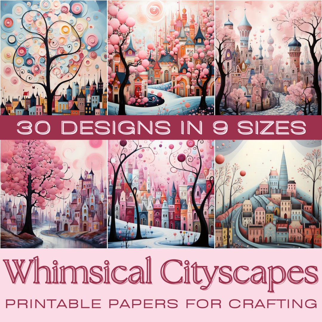 WHIMSICAL CITYSCAPES | Abstract Journaling Papers, ATC Cards, Digital ...