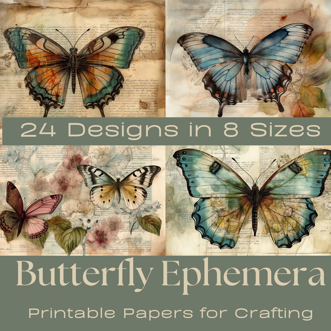 BUTTERFLY EPHEMERA | Journaling Papers, Digital Paper, Printable ...