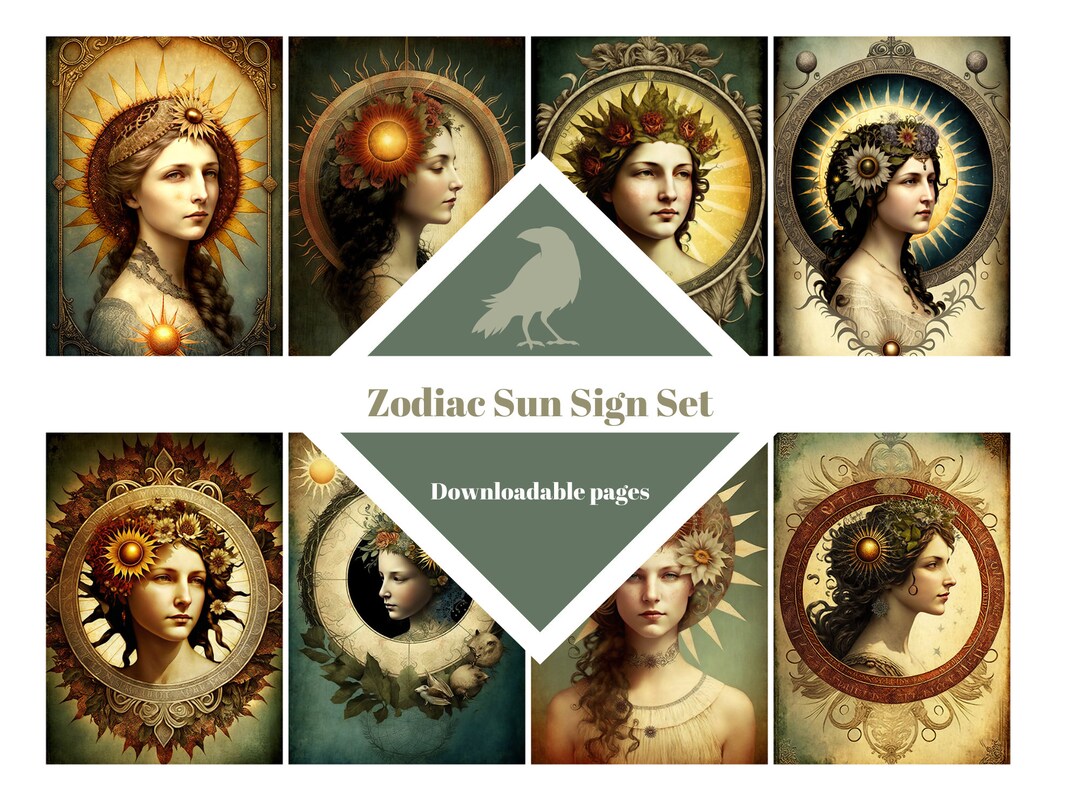 SUN SIGN, ATC Cards, Digital Paper, Printable Journaling Cards, Digital ...