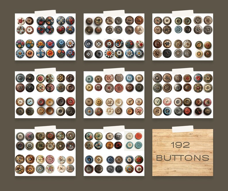 Vintage Buttons Digital Collage | Scrapbooking Ephemera (digital ...
