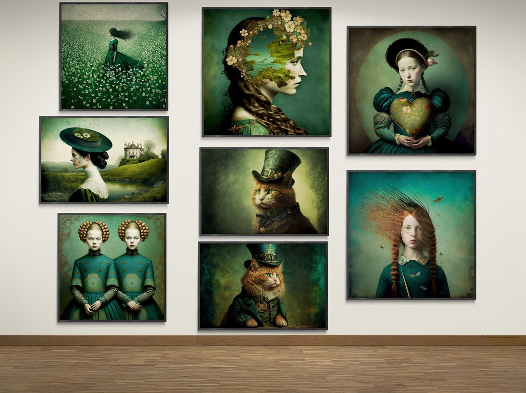 Irish Surrealism Art Print Set, Personified Cats, Landscape (digital ...