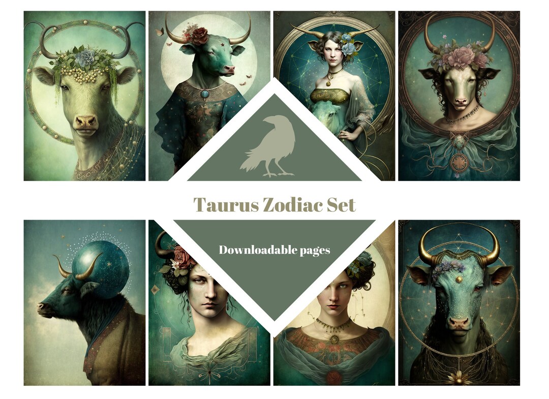 TAURUS ZODIAC Set, ATC Cards, Digital Paper, Printable Journaling Cards ...