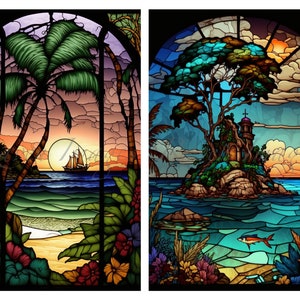 Stained Glass Island Scenes | Printable Journaling Cards (digital ...