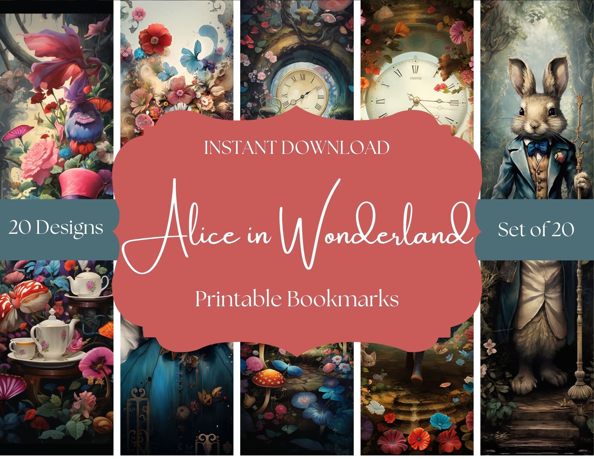 Alice in Wonderland Bookmarks | Whimsical Printable Craft (digital ...