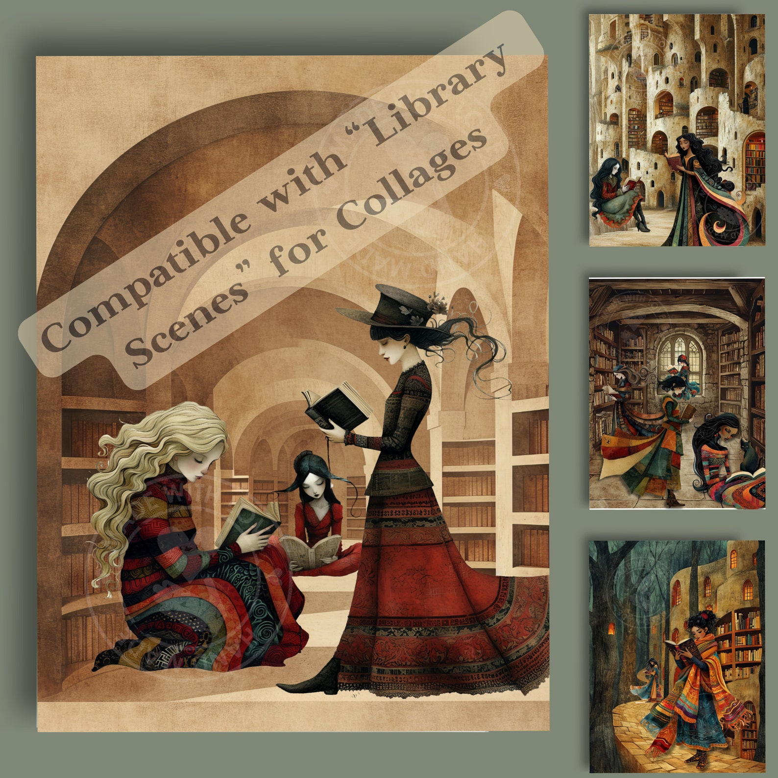 READING Boho DOLLS PNG Clipart Add-on to Library Scenes Background Set ...