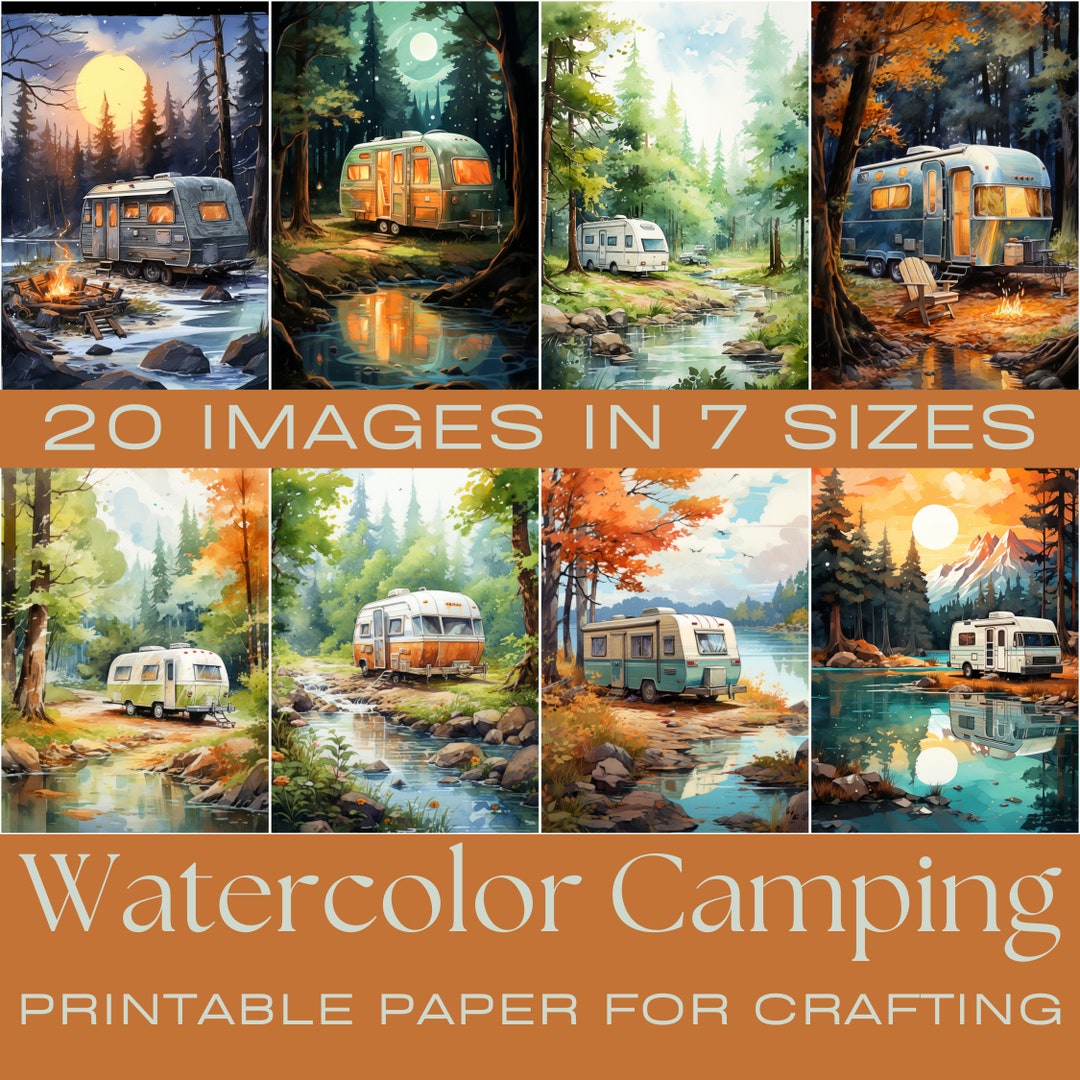 WATERCOLOR CAMPING | PRINTABLE Crafting Papers, Digital Paper ...