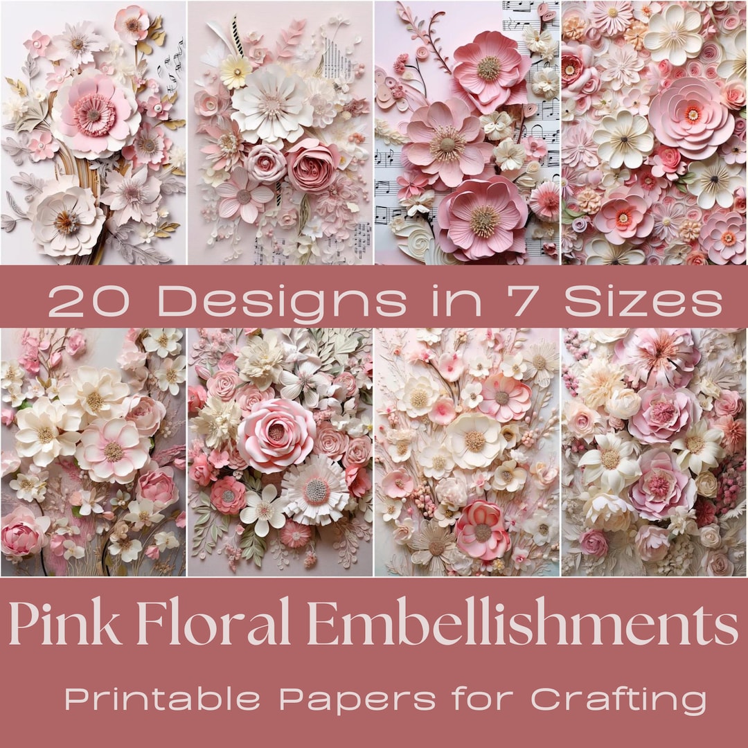 PINK FLORAL 3D EMBELLISHED | Journaling Papers, Boho Journal, Printable ...