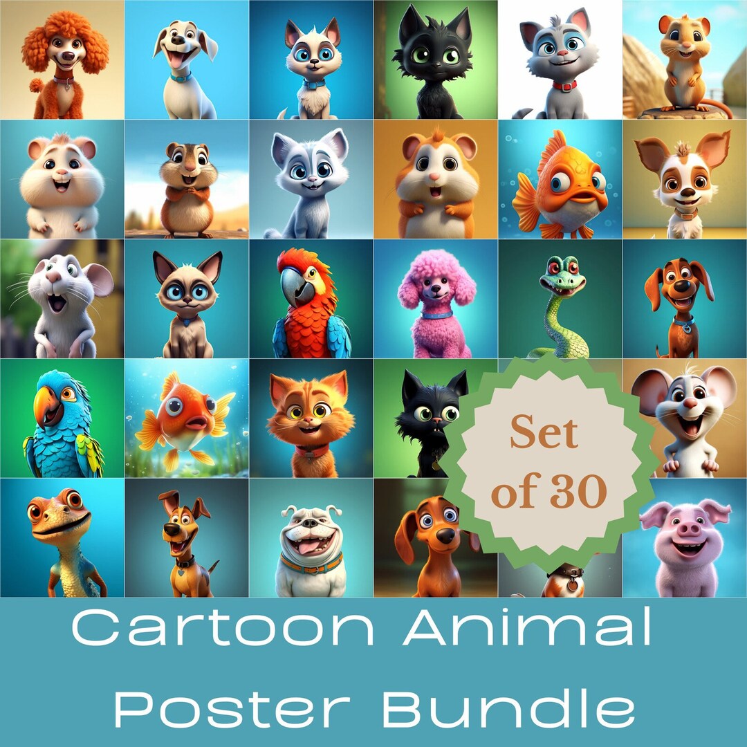 CARTOON ANIMAL POSTERS | Bundle of 30 Prints, Cartoon Animal in High ...