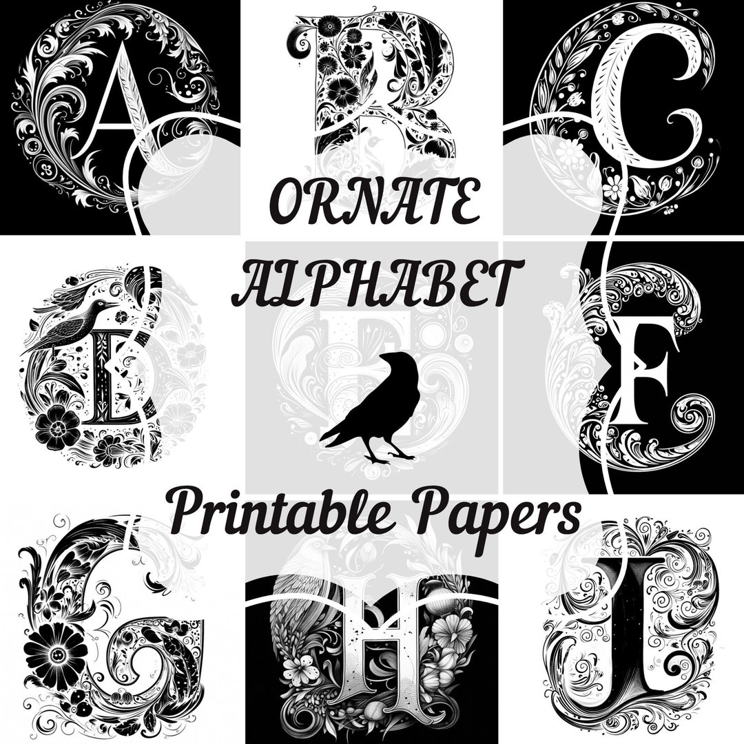 ORNATE ALPHABET | Instant Download, Black & White Monograms, Printable ...