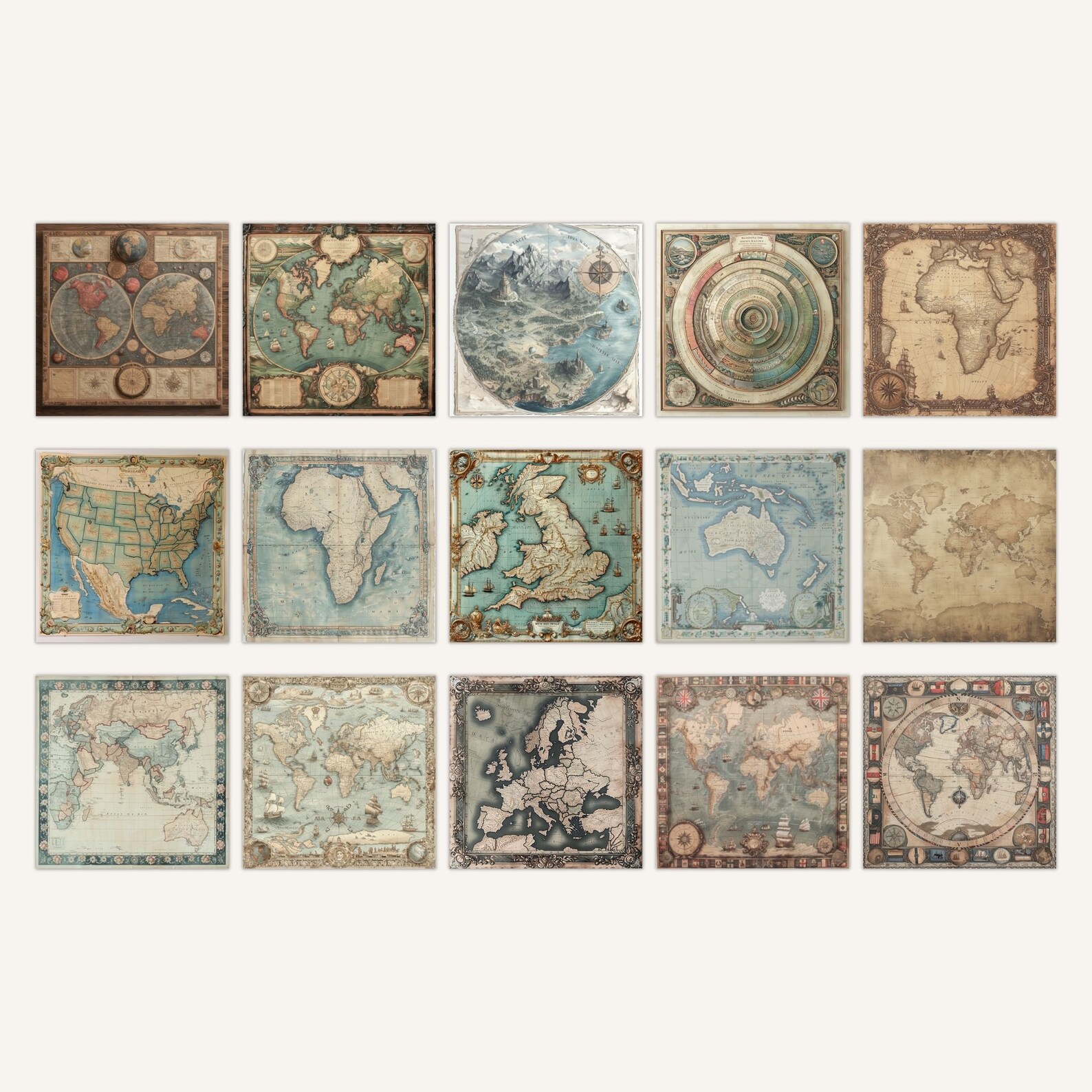 Vintage Map Square Images | Printable Ephemera, Card Making (digital ...