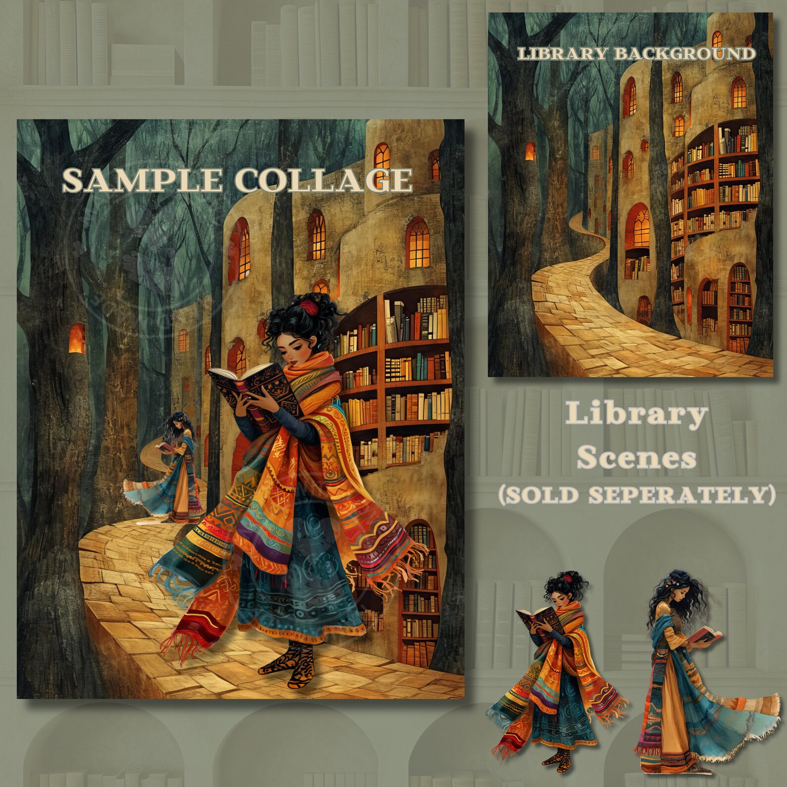 READING Boho DOLLS PNG Clipart Add-on to Library Scenes Background Set ...