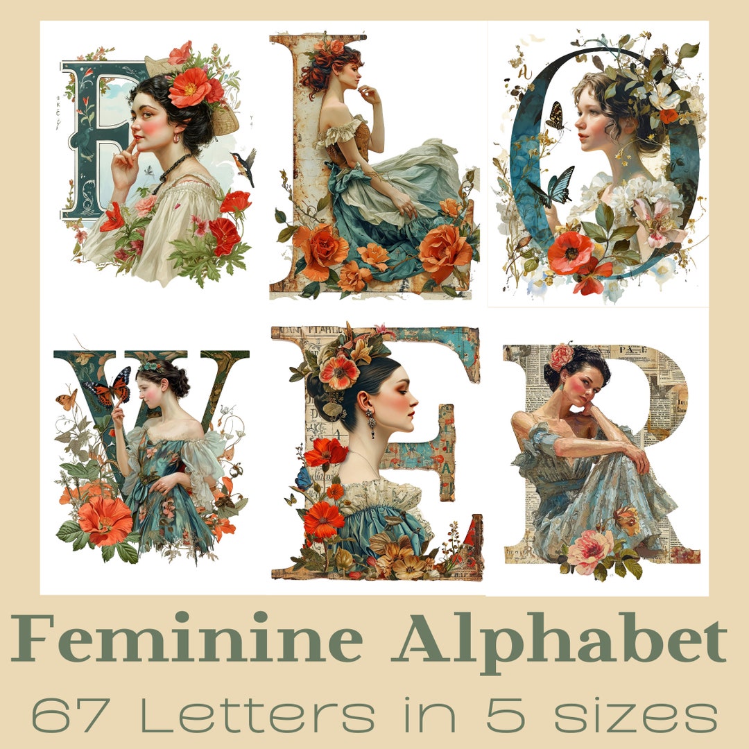 FEMININE ALPHABET | Instant Download, Floral Monograms, Printable ...