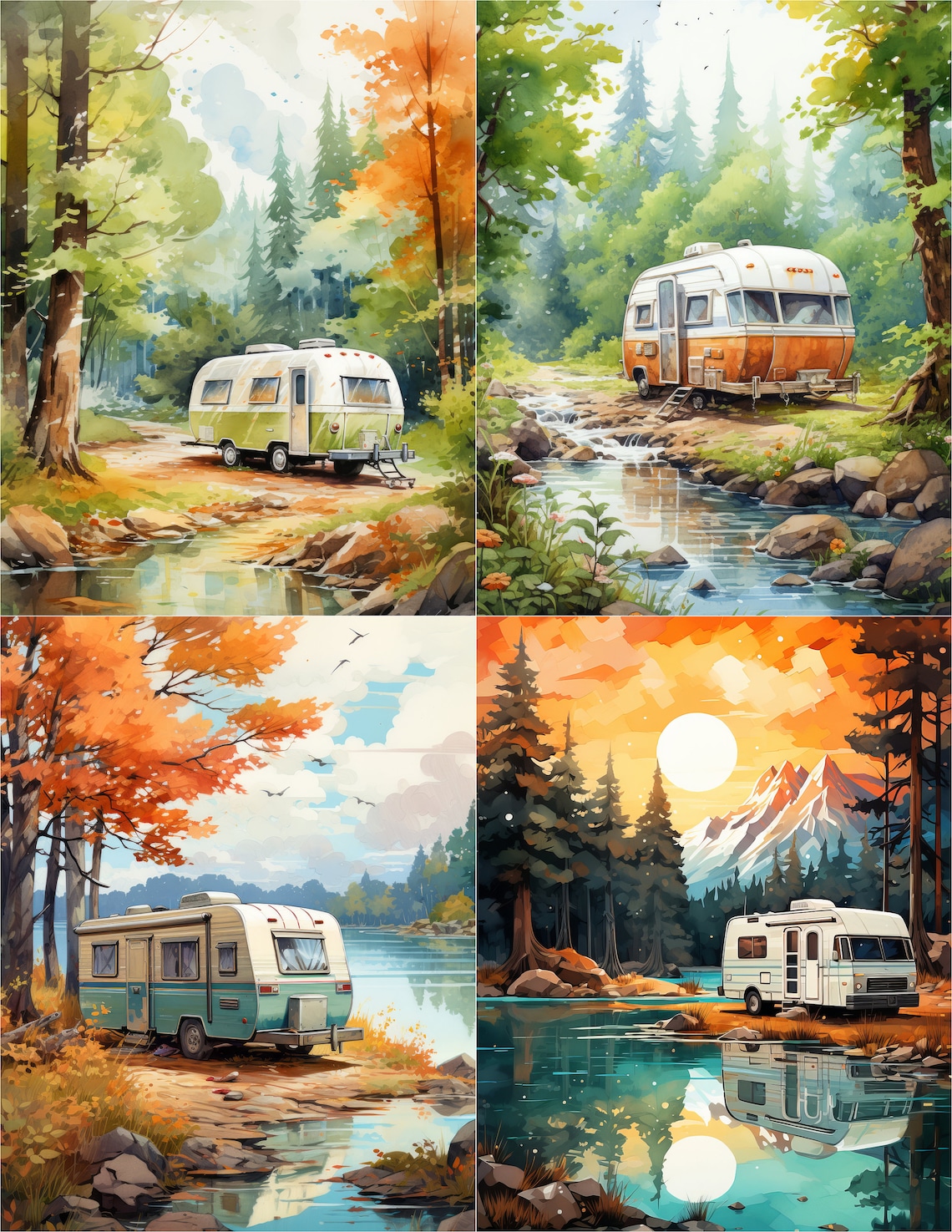 Watercolor Camping Printable Paper | Junk Journal Ephemera (digital ...