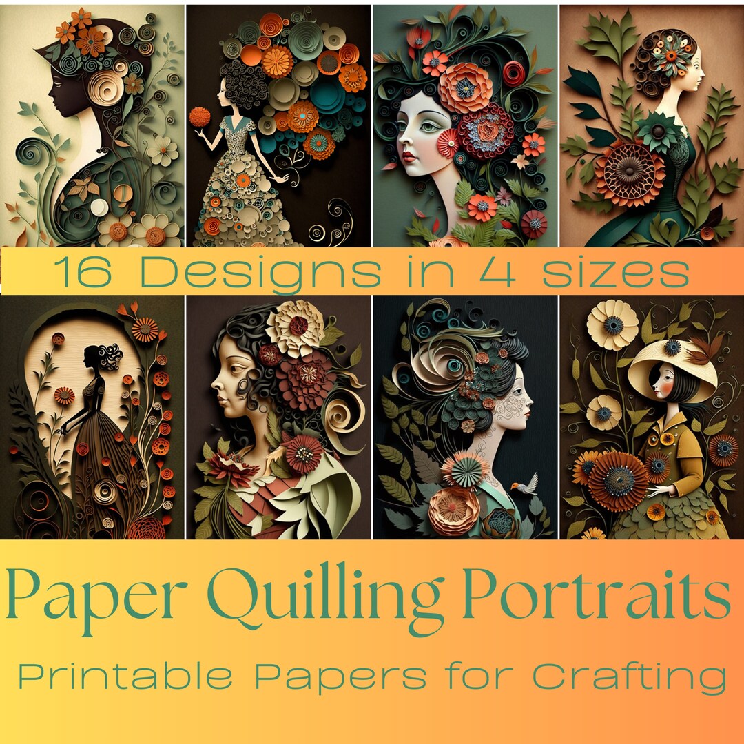 Paper Quilling Portraits, Printable ATC Cards, Ephemera (digital ...