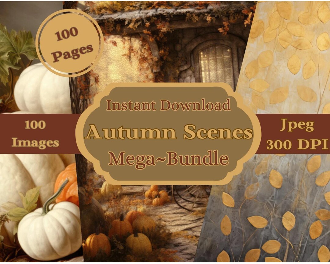 AUTUMN MEGA BUNDLE 100 Printable Designs for Junk Journal, Wall Art ...