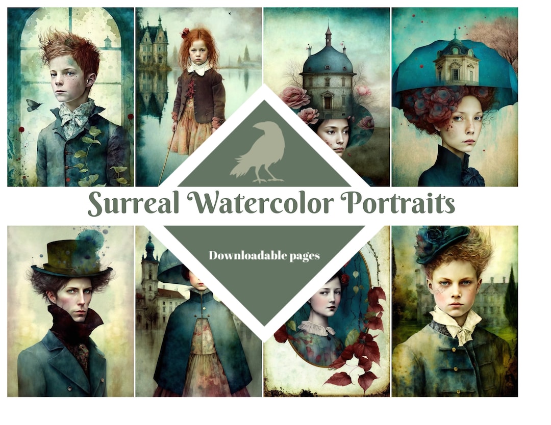 Surreal Watercolor Portrait Papers, Printable Ephemera (digital ...