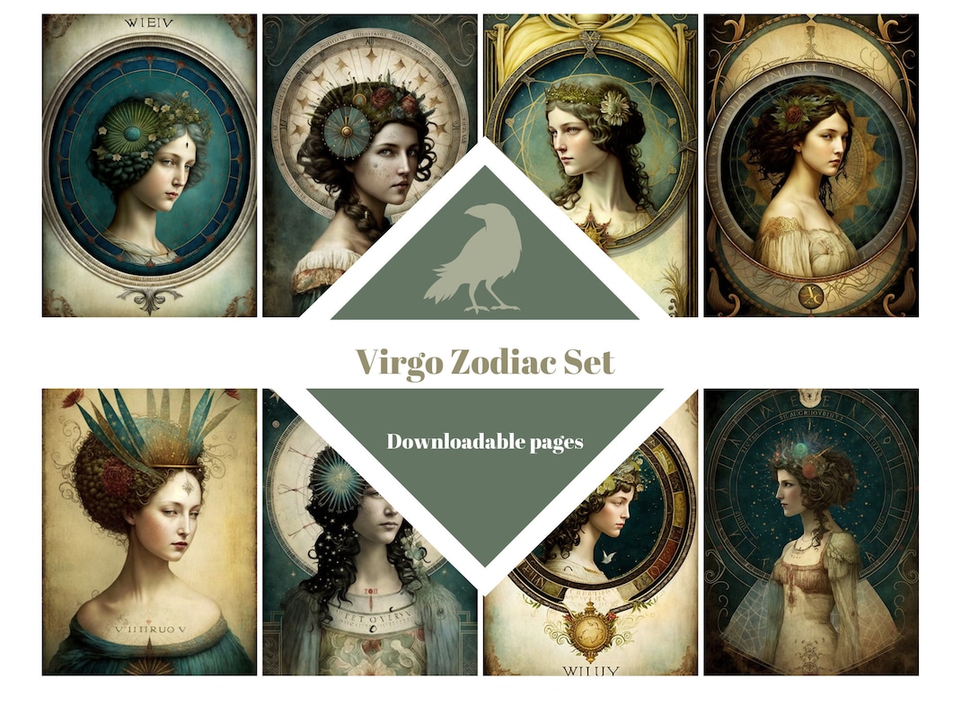 VIRGO ZODIAC Set, Printable, ATC Cards, Digital Paper, Printable Junk ...
