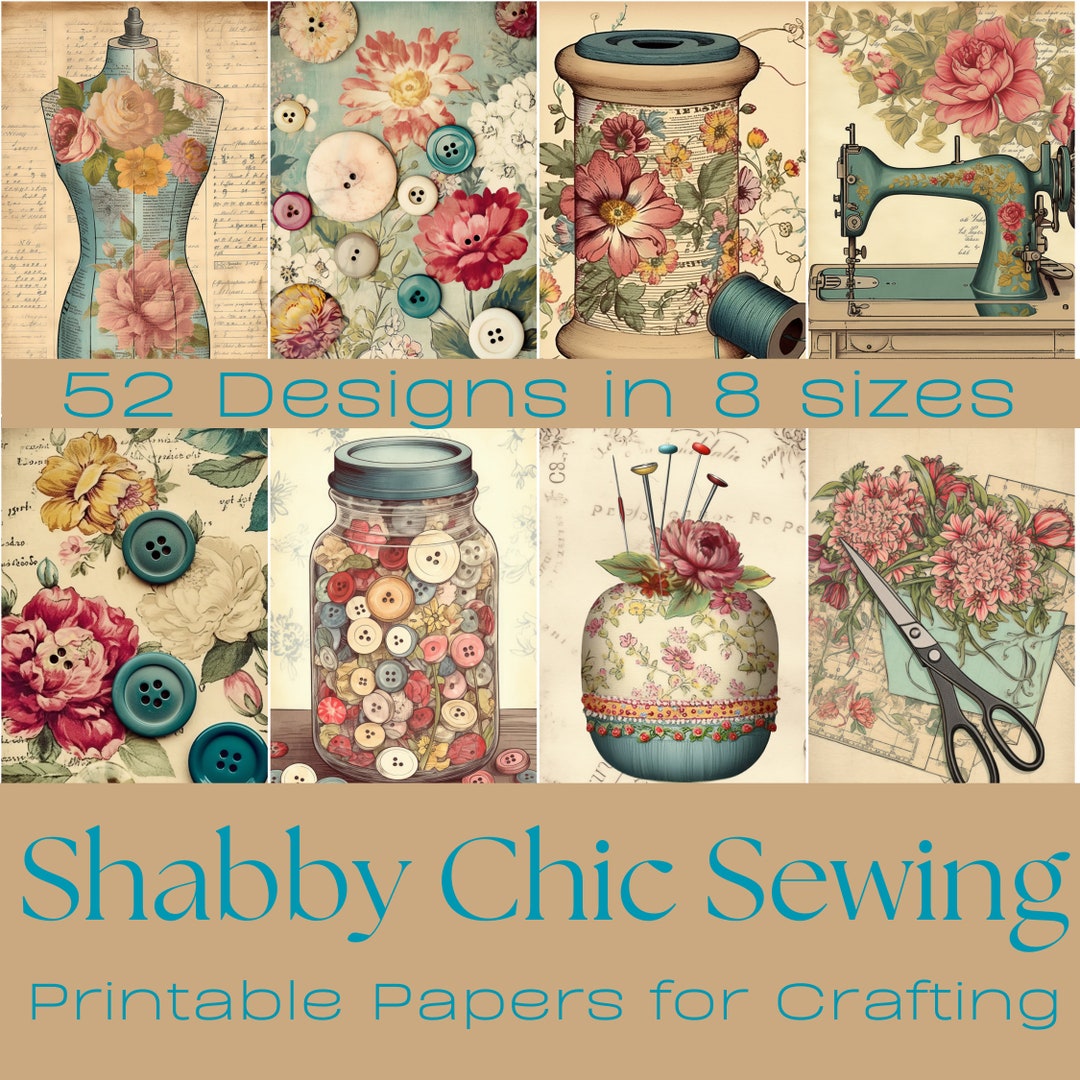 SHABBY CHIC SEWING Themed, Journaling Papers, Digital Paper, Printable ...