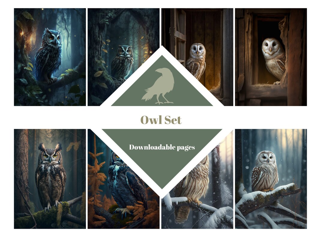 OWLS SET, Journaling Papers, ATC Cards, Digital Paper, Printable ...
