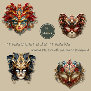 MASQUERADE MASKS PNG Clip Art || Fussy Cut Printables and Digital Art ...