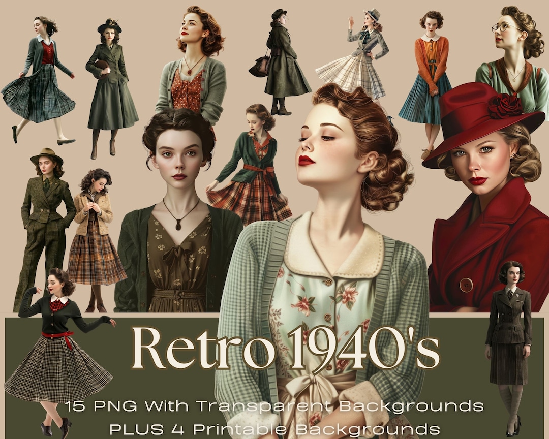 RETRO 1940s Dolls PNG Clip Art || 1940s Fussy Cut Printables and ...