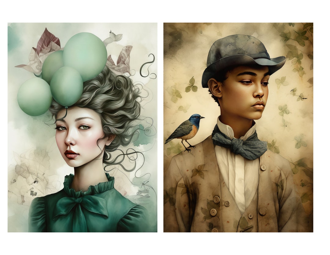 Diverse Teenagers Watercolor Portrait Set, Printable Ephemera (digital ...