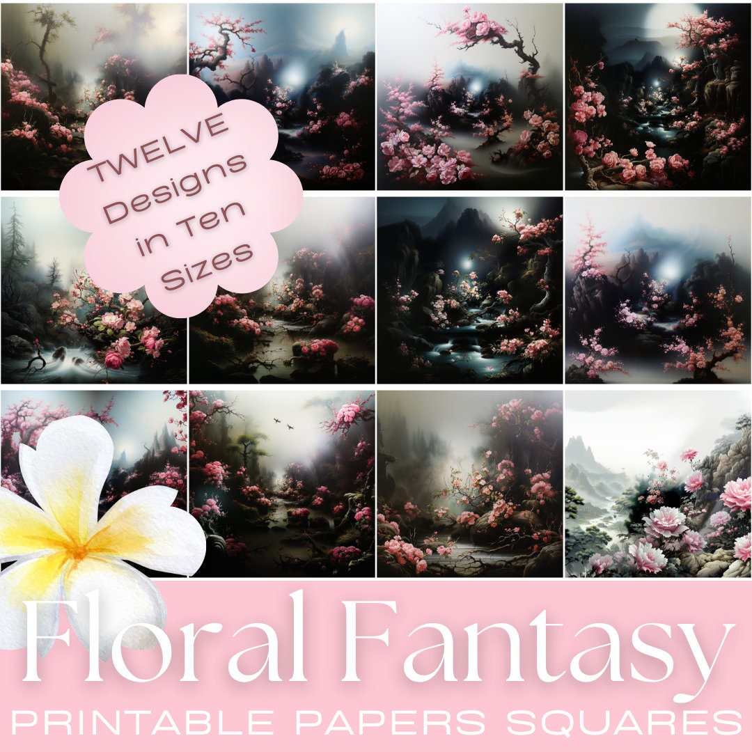 FLORAL FANTASY Squares | Card Making, Journaling Papers, Digital Paper ...