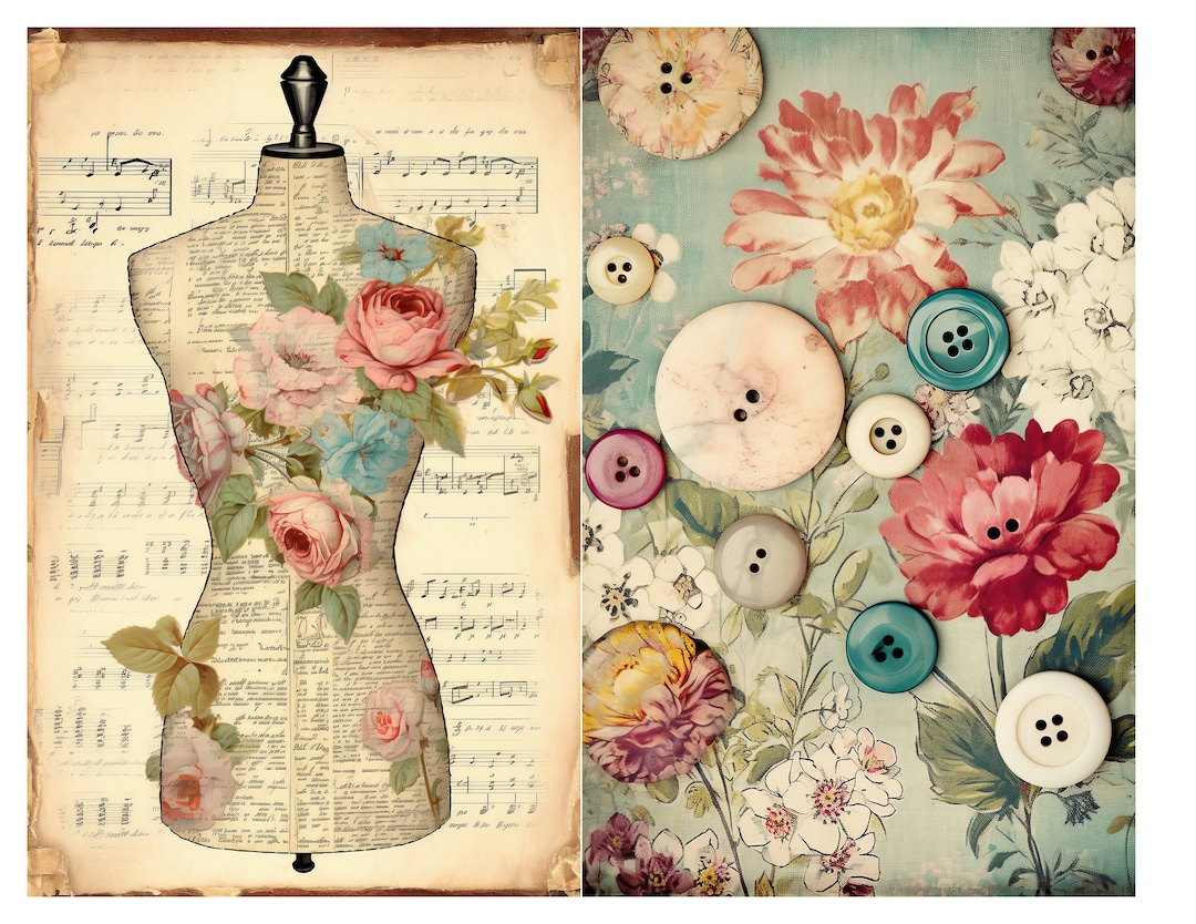 SHABBY CHIC SEWING Themed Journaling Papers Digital Paper - Etsy