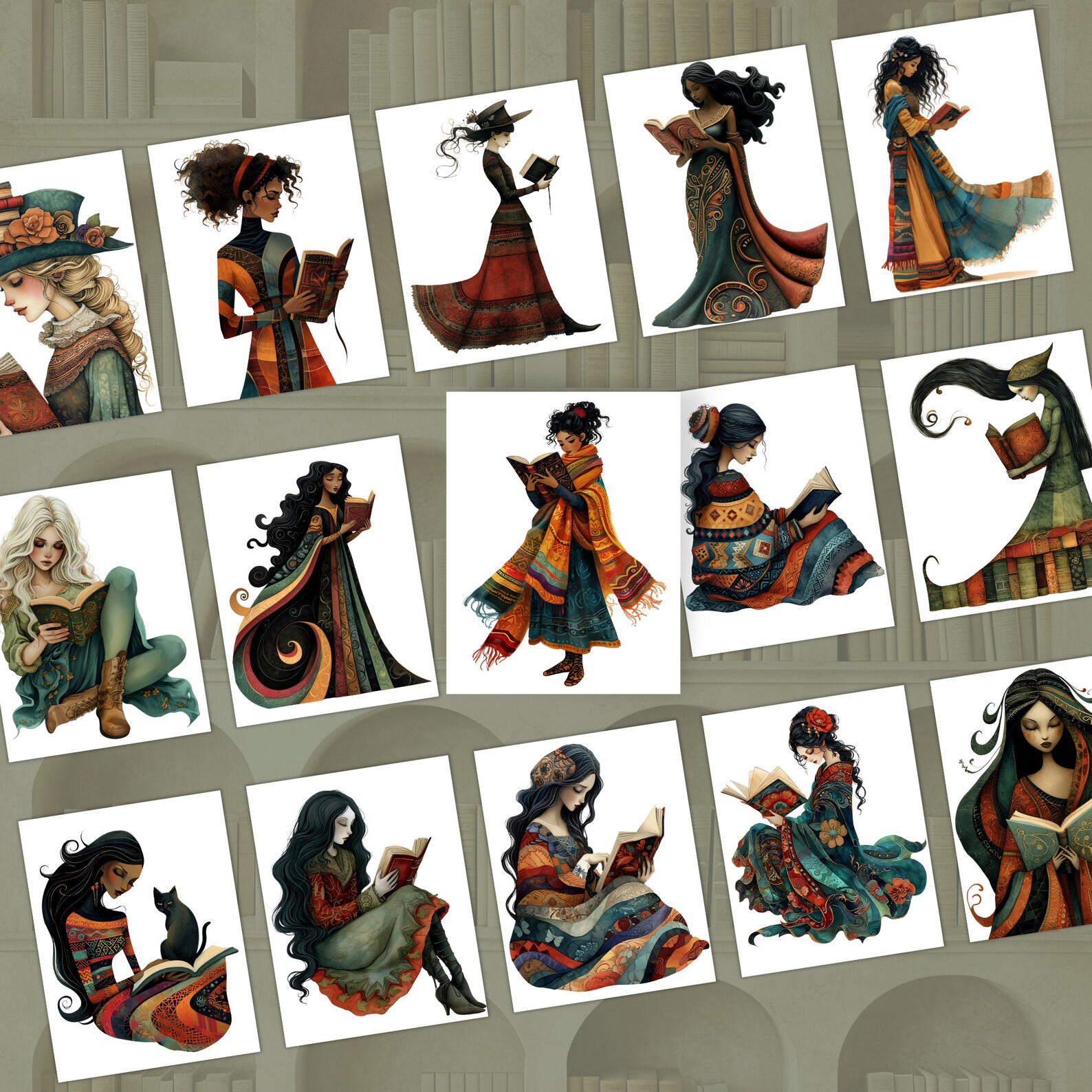 READING Boho DOLLS PNG Clipart Add-on to Library Scenes Background Set ...