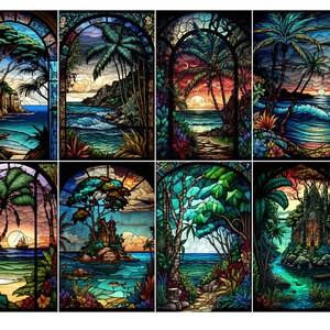 Stained Glass Island Scenes | Printable Journaling Cards (digital ...
