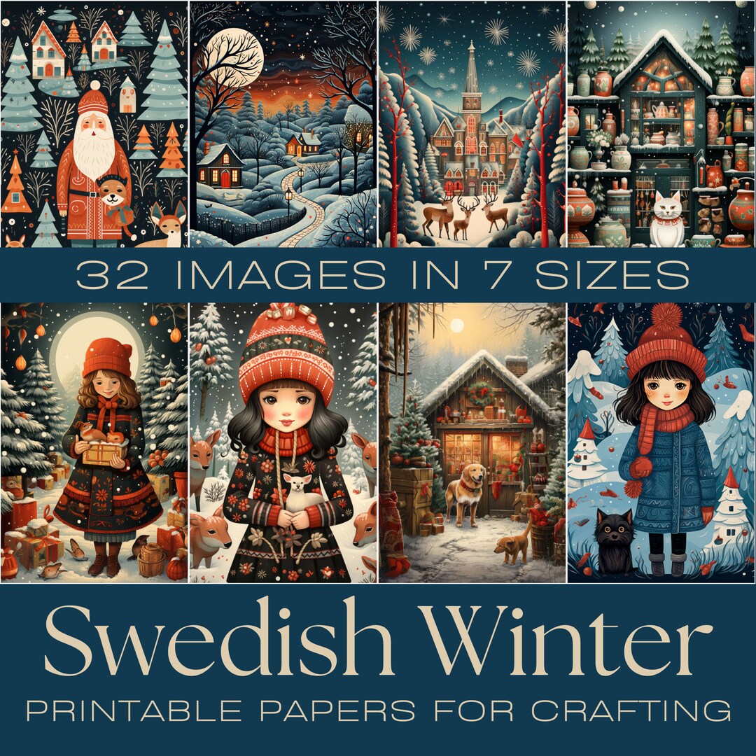 SWEDISH WINTER FOLKART | Printable Christmas Cards, Papers, Printable ...