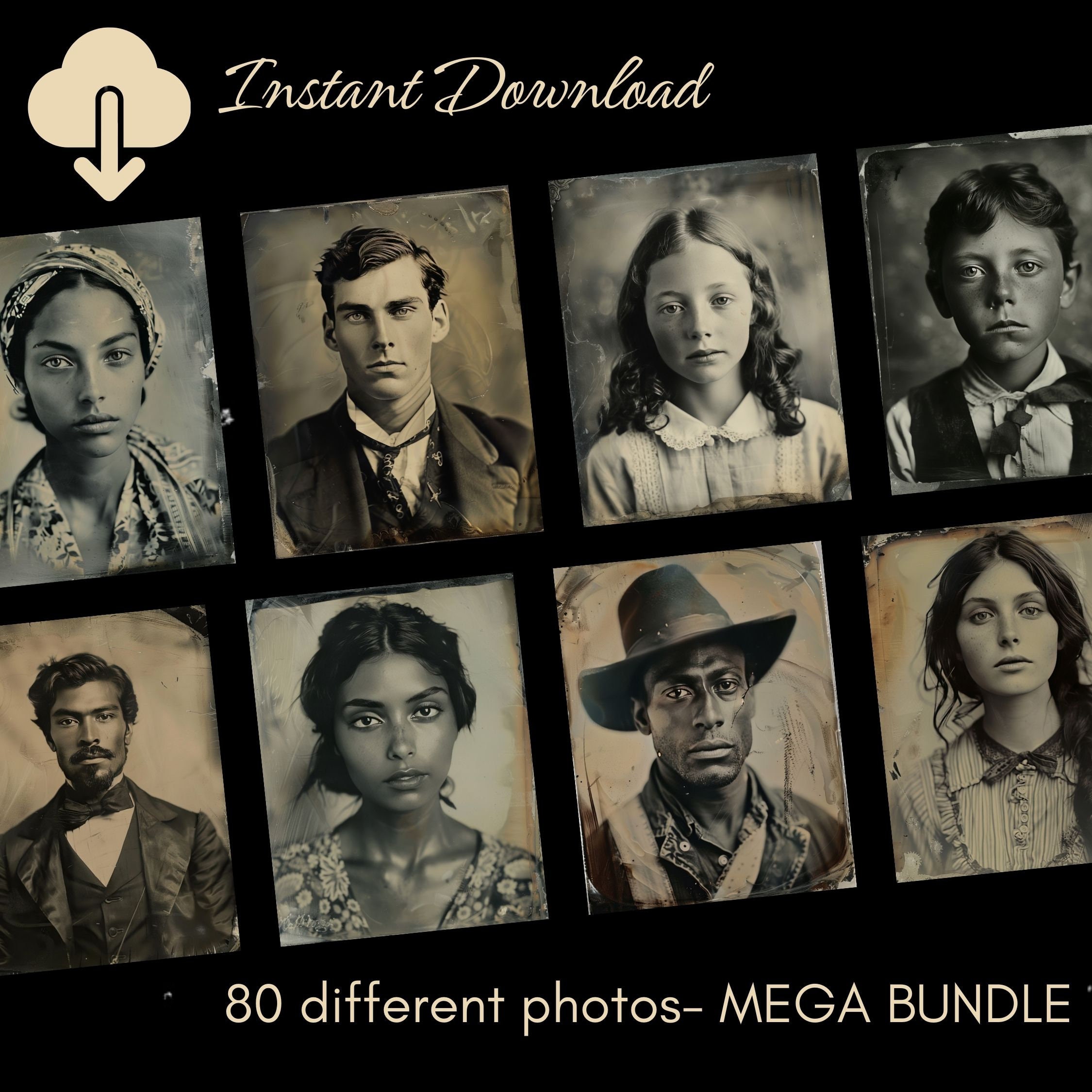 80 Vintage Portrait Photos | Mega Bundle for Journaling (digital ...