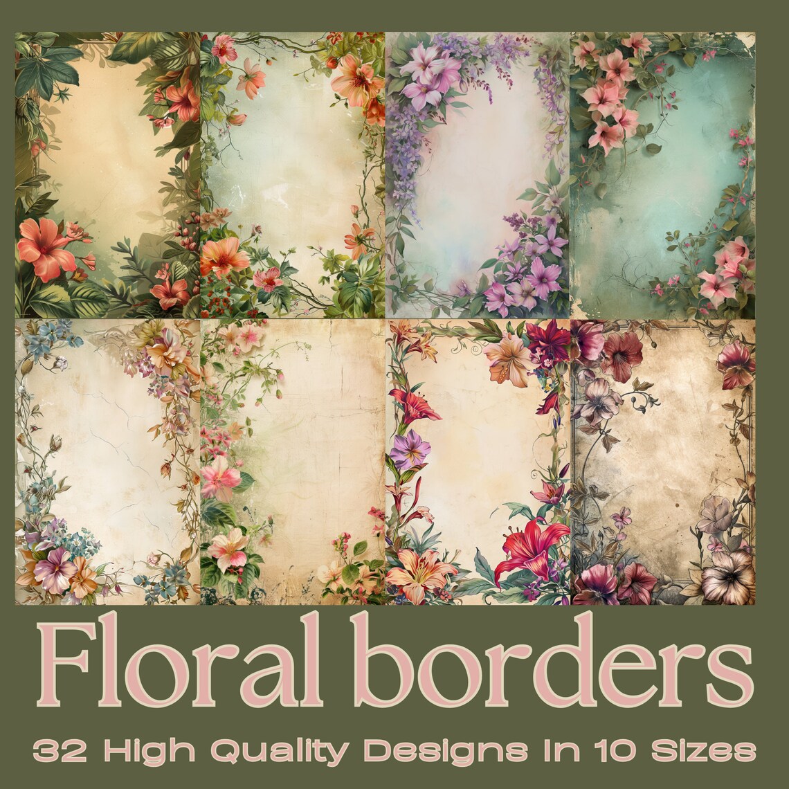 Floral Borders | Printable Journaling Cards, ATC (digital Download) - Etsy