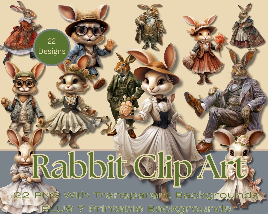 22 RABBIT PNG Clip Art || Fussy Cut Printables and Digital Pngs ...