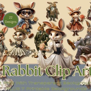 22 RABBIT PNG Clip Art || Fussy Cut Printables and Digital Pngs ...