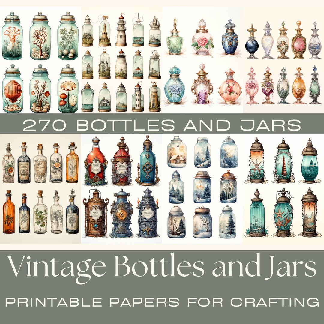 270 Vintage Bottles & Jars Ephemera | Junk Journal Supplies (digital ...