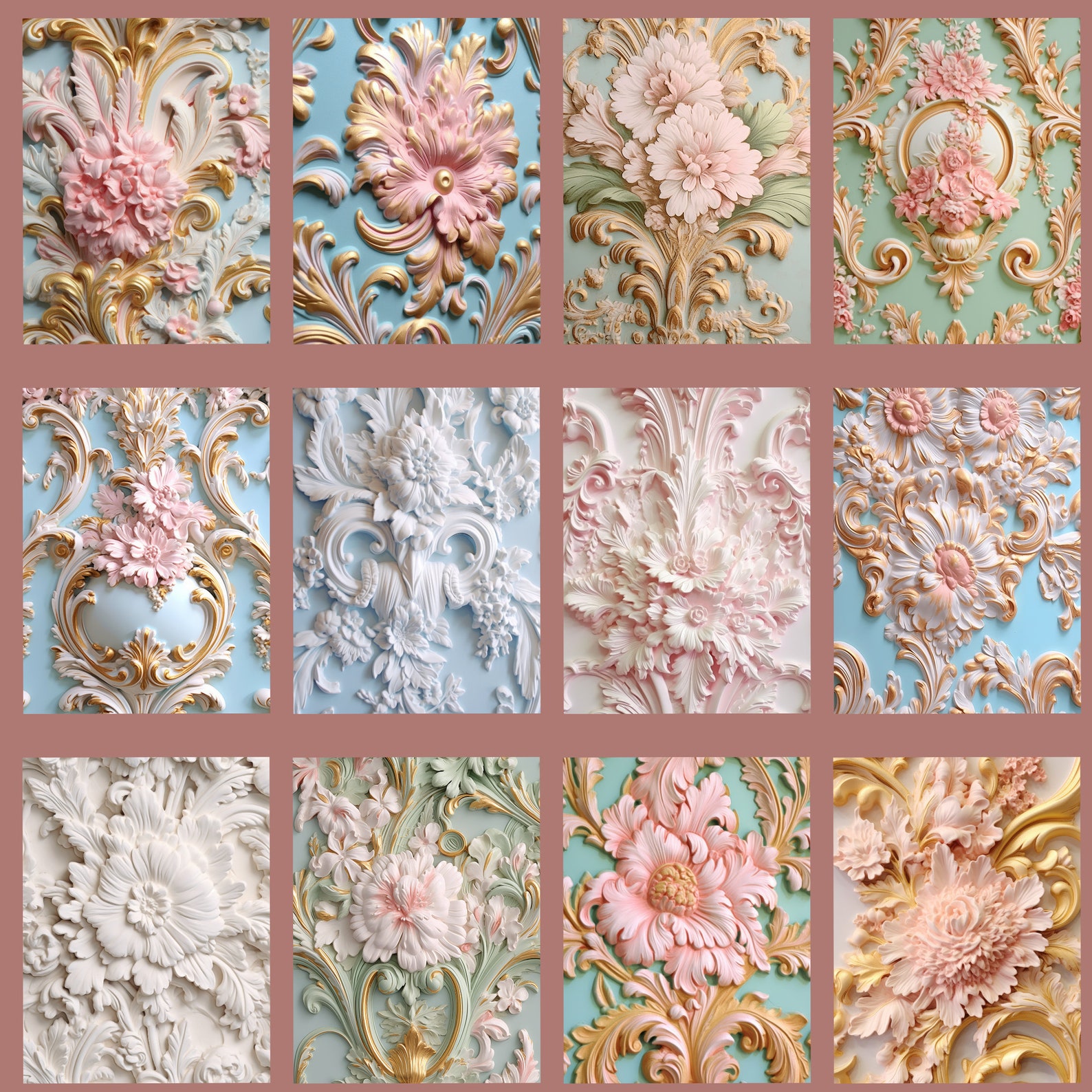 SHABBY CHIC Rococo Background Designs Journaling Papers, ATC Card ...