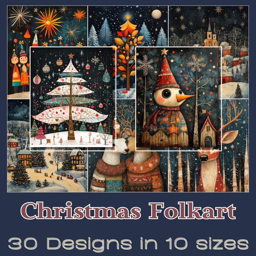 CHRISTMAS FOLKART | Printable Christmas Cards, Papers, Printable Junk ...
