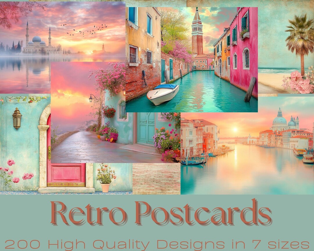 200 RETRO POSTCARDS 5X7 Inches | Retro Color Scheme Travel Picture ...