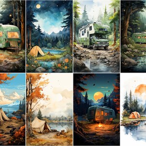WATERCOLOR CAMPING | PRINTABLE Crafting Papers, Digital Paper ...
