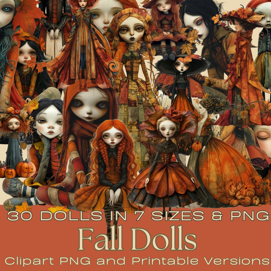 FALL DOLLS PNG Clipart || Fussy Cut or Digital Art Add-ons for Collages ...