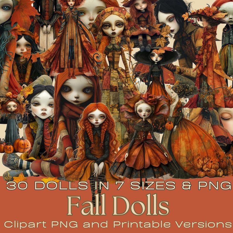 Fall Dolls Clipart | 30 Boho Pngs, Collage Art (digital Download) - Etsy