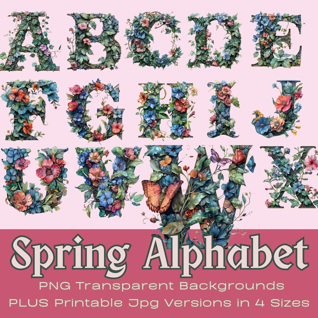 SPRING ALPHABET | PNG With Transparent Background and Jpeg Fussy Cut ...